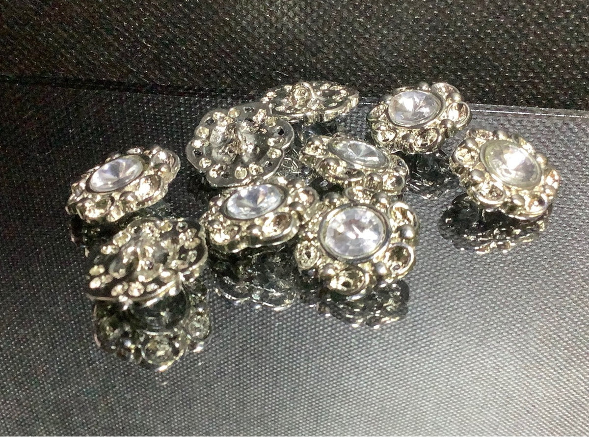 Flower diamante shank buttons – www.jimmybuttons.com.au