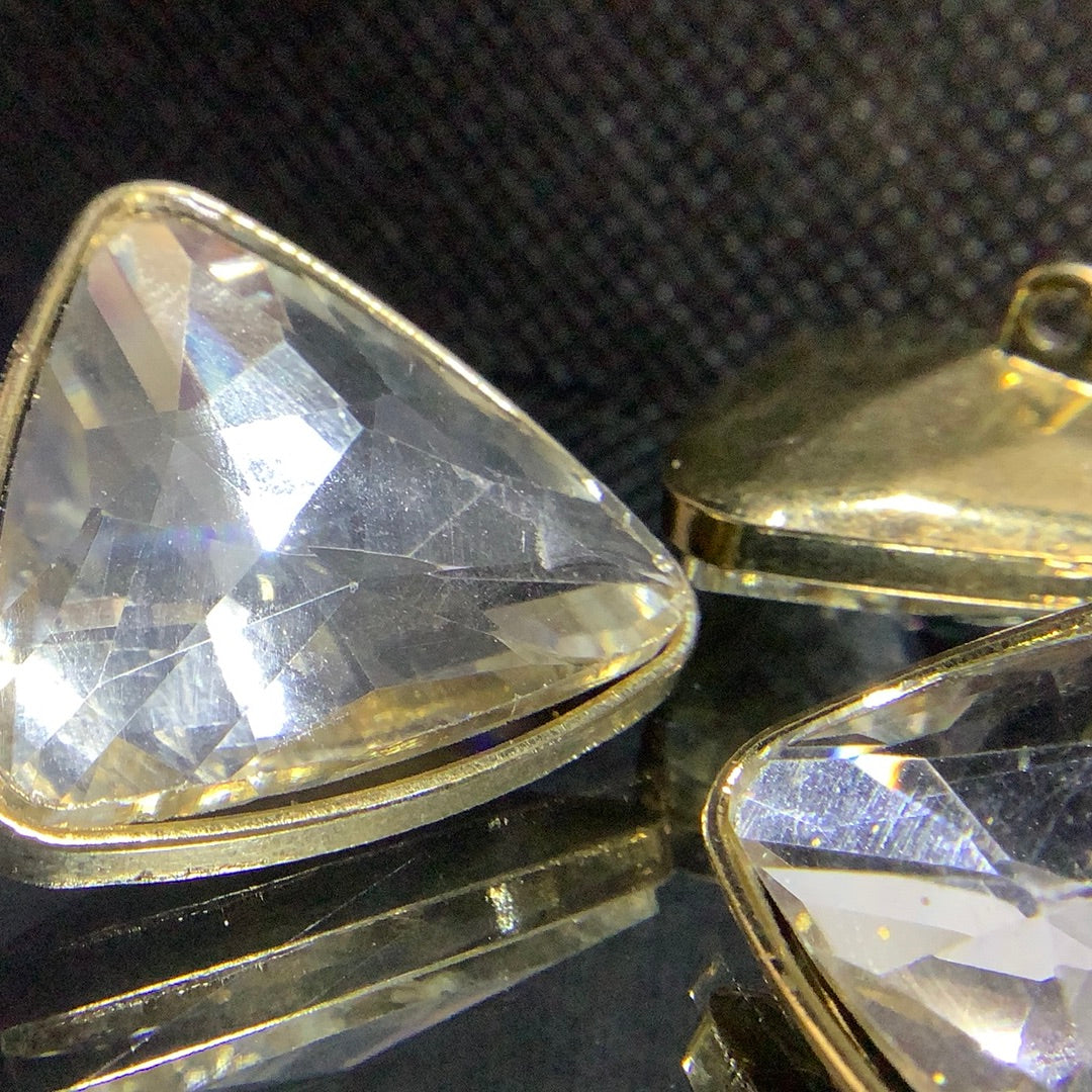 Triangle diamanté shank buttons with brass base – www.jimmybuttons.com.au