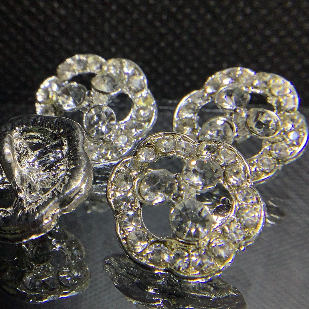 Diamonte encrusted flower shank button – www.jimmybuttons.com.au