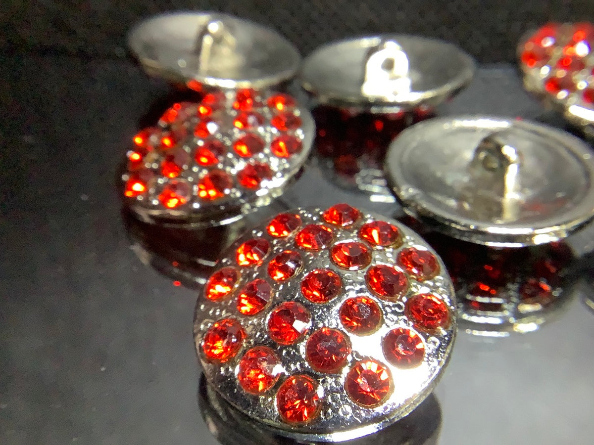 Red Diamanté metal shank button – www.jimmybuttons.com.au