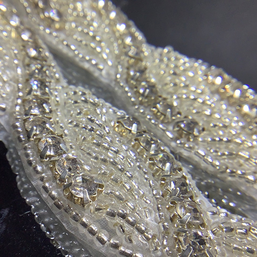 Iron on beading trim with crystal – www.jimmybuttons.com.au